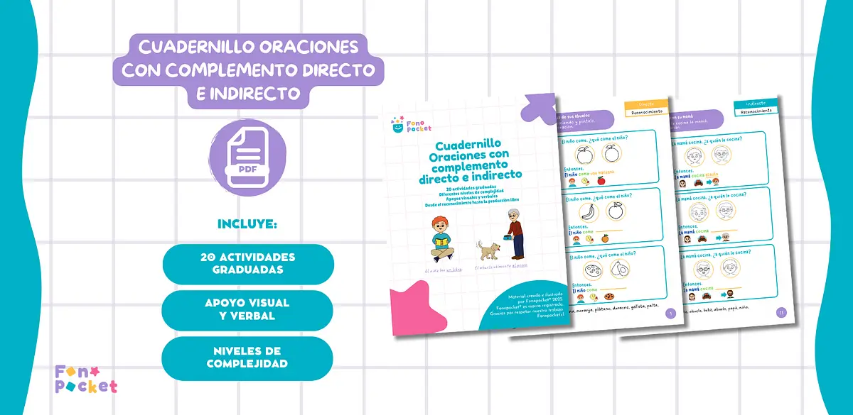 Cuadernillo imprimible para trabajar Oraciones con complemento directo e indirecto | salduu.com